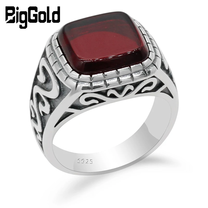 925 Sterling Silver Vintage Men Ring with Square Red Natural Onyx Stone ...