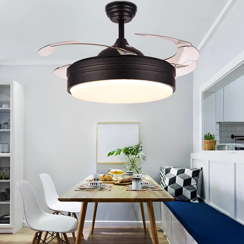 Modern black ceiling fan lamp led for dining room plafond ventilator ...