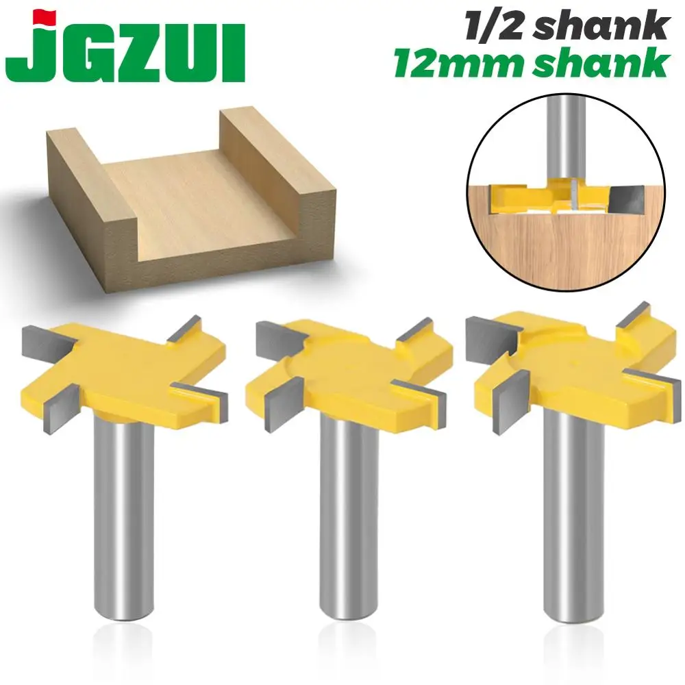 목재 산업용 12 인치 12mm 생크 4 엣지 T 타입 슬로팅 커터 목공 공구 라우터 비트 밀링 커터 슬로팅 1 피스