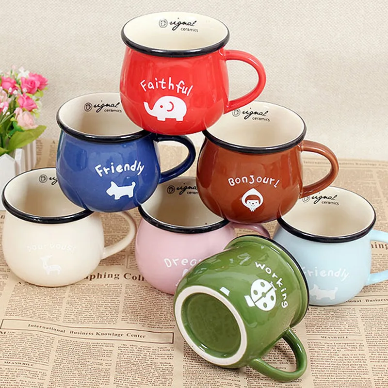 Ceramic Retro Cup European Style Breakfast Mug Enamel Milk Cups Cute ...