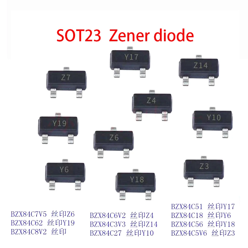 100pcs-SOT23-Zener-diode-BZX84C9V1-BZX84C8V2-BZX84C7V5-BZX84C6V8-BZX84C6V2-BZX84C5V6-BZX84C5V1 ...