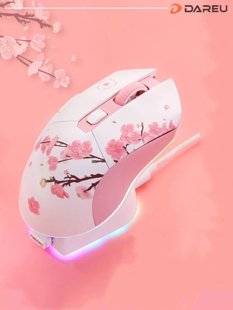 Dareu em901 sakura rosa leve com fio sem fio duplo modo mouse rgb base ...