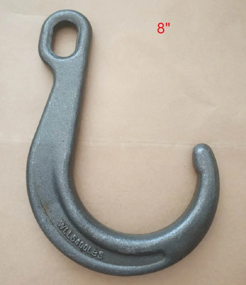 8" 5400lbs J-hook Safety Point Ring Eye Hook Wide Mouth Long Hook Large ...