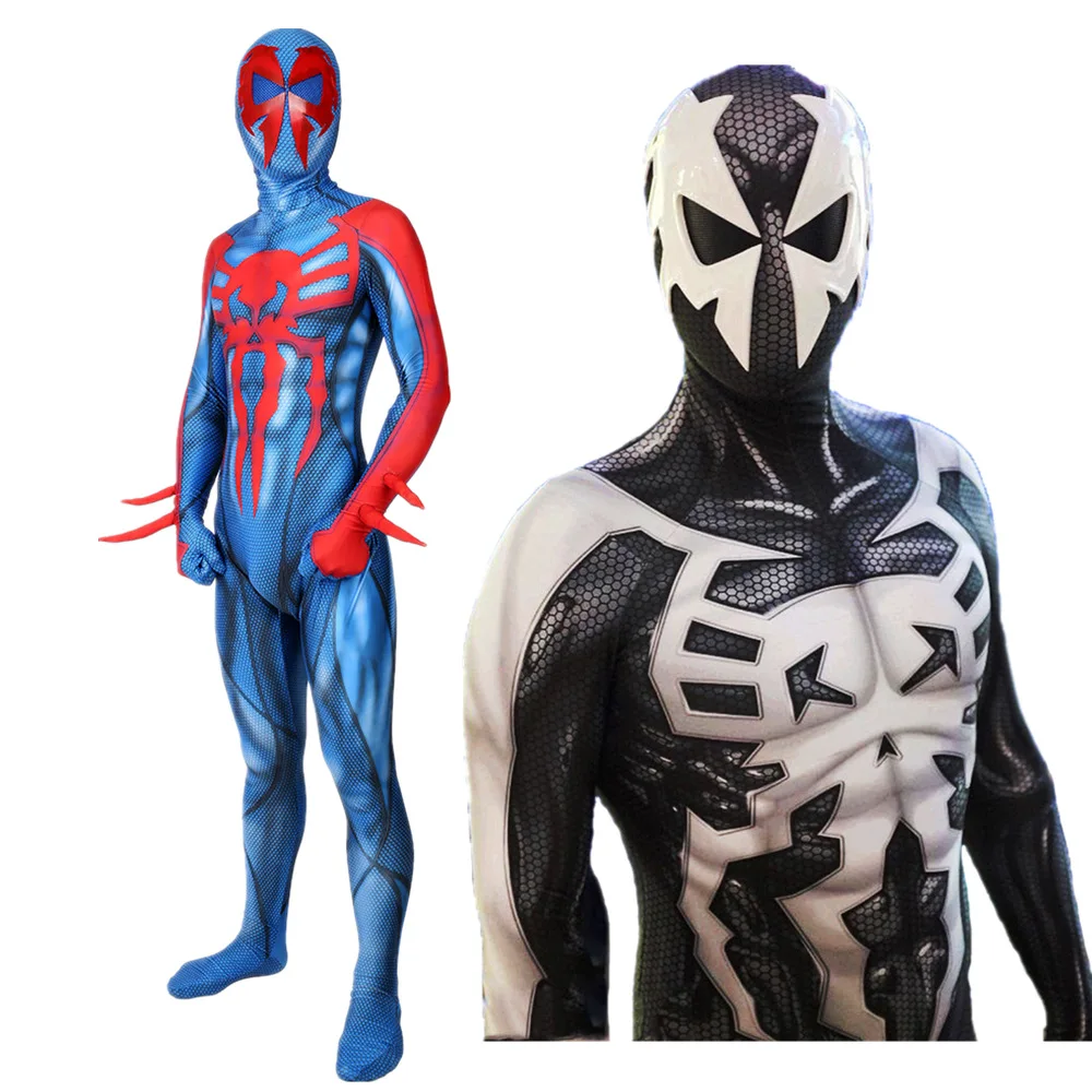 2099 스킨 슈트 슈퍼 히어로 코스프레 의상 성인 남성 키즈 젠타이 양복 마스크 블루 바디 슈트 블랙 점프 슈트게임 의상