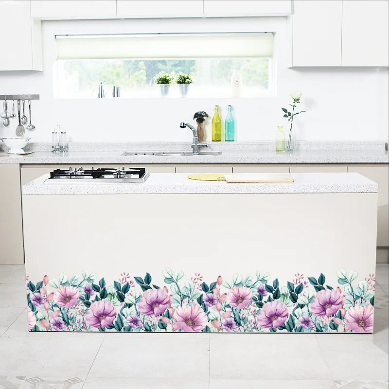 Purple-Flower-Baseboard-Wall-Sticker-Living-Room-Cabinet-Aisle-Glass ...
