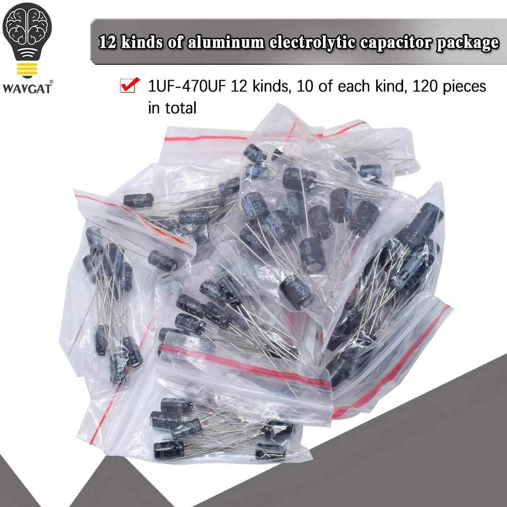 120pcs 12 value kit 1uF-470uF Electrolytic Capacitor Package for ...