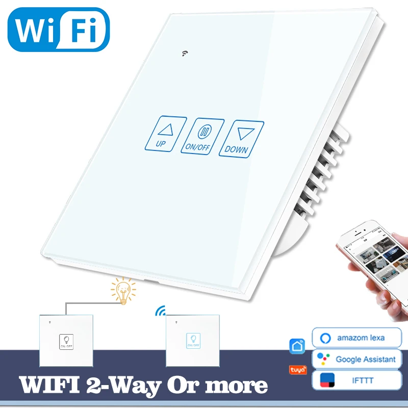 WIFI Touch Dimming Wall Switch White Glass Panel Blue LED Universal ...