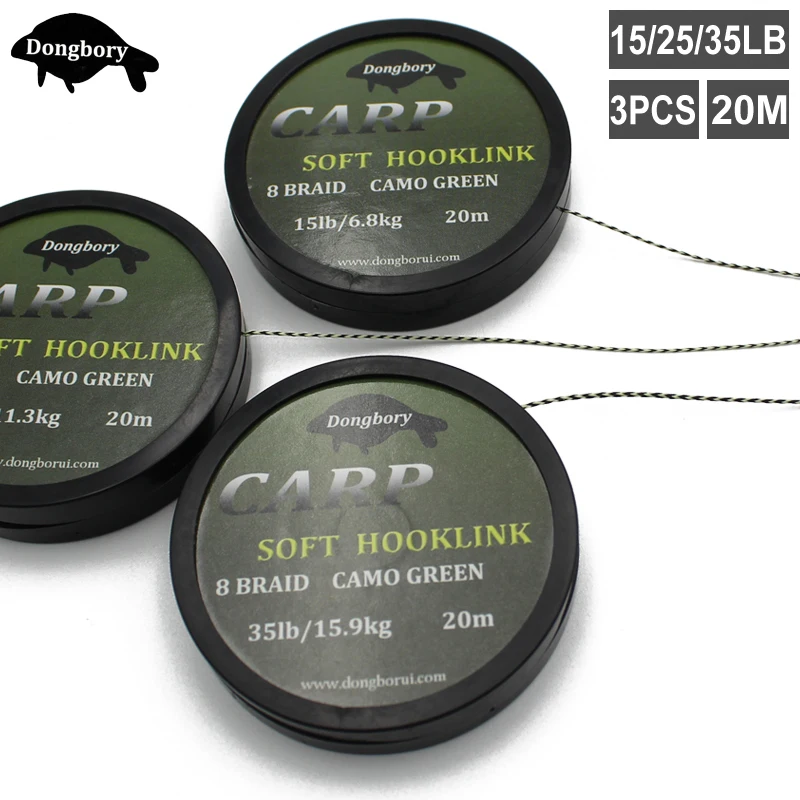3PCS 8 Strand Braided Fishing Line Camo Green Hooklink Soft Hook Line Non Coated Hooklink for ...