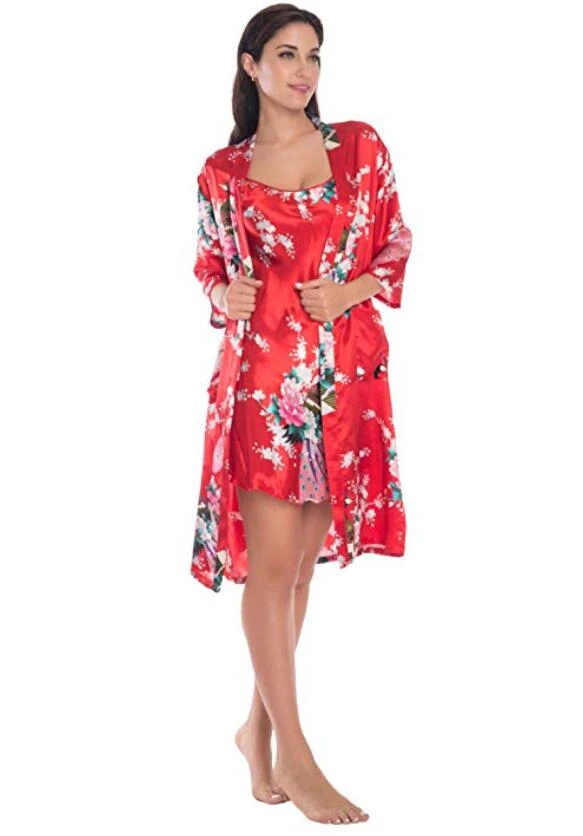 Fashion Women's Summer Mini Kimono Robe Lady Rayon Bath Gown Yukata ...