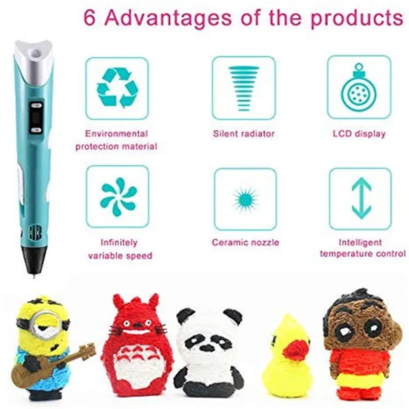 3D Pen 3D Printing Pen LED Display 3D Pens with 20 Colors PLA ABS ...