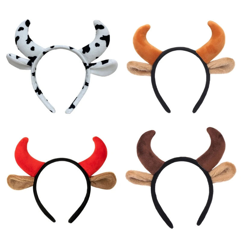 Plush-Cow-Ears-and-Horns-Headband-Funny-Animal-Cosplay-Party-Costume ...