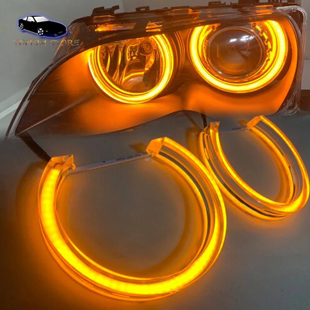 2x-131mm-146mm-Dual-Color-White-Yellow-DRL-Angel-Eyes-Halo-Ring-For-BMW ...