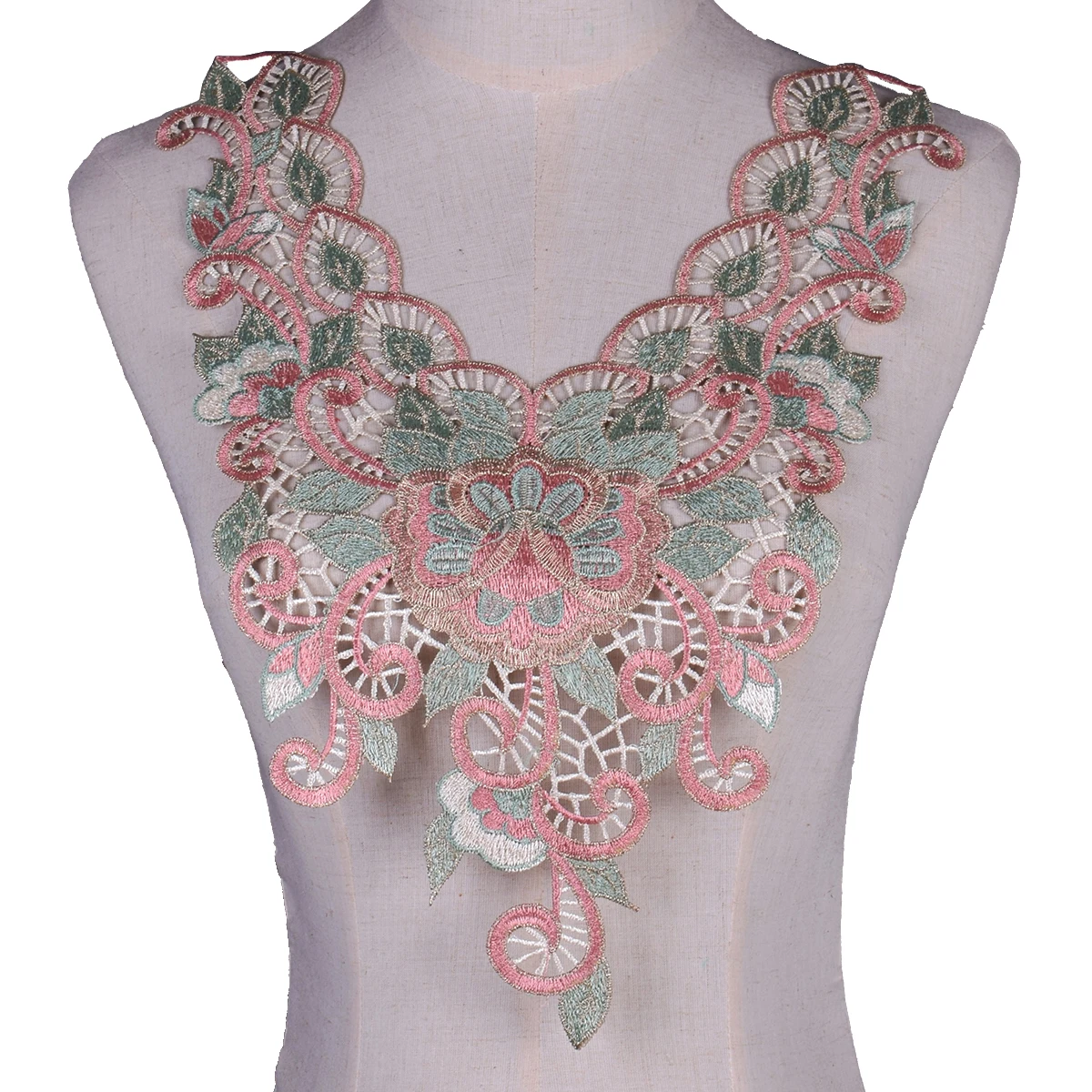 Green-Pink-Flower-DIY-Lace-Neckline-Collar-Embroidered-Lace-Fabric ...