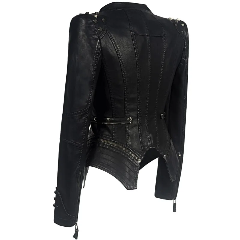Studded Shoulder Leather Jacket