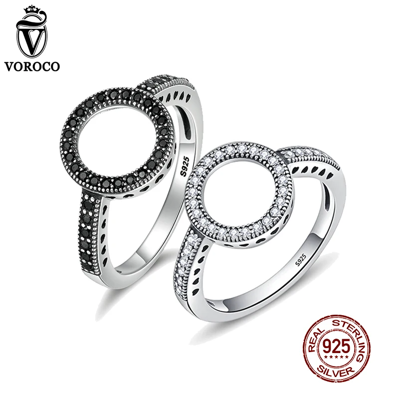 Voroco натуральный 925 пробы Серебряное кольцо Круглый фианит круглые ...
