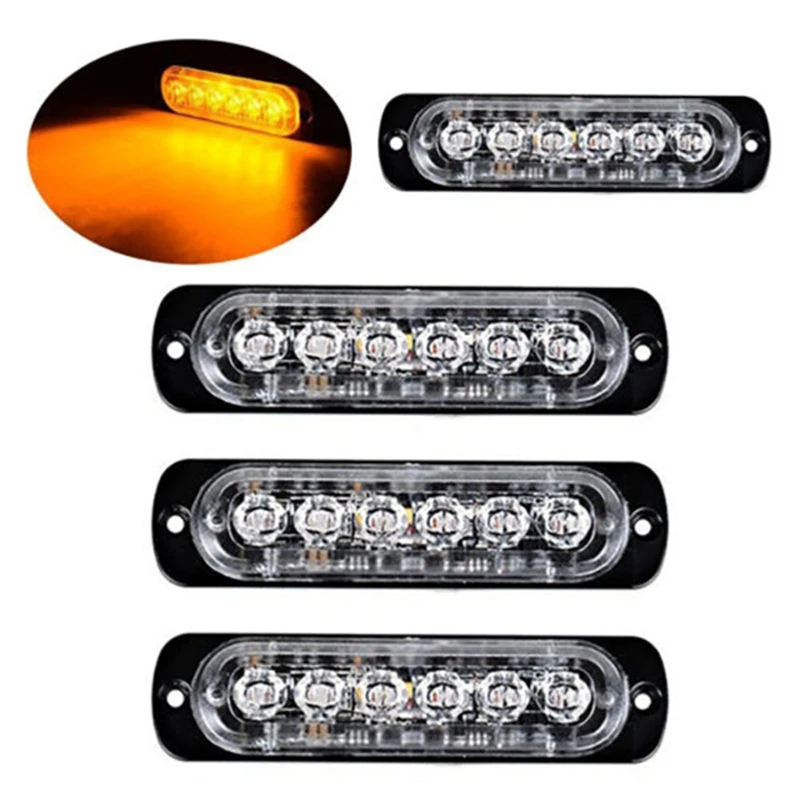 4Pc 6-LED Light Flash Emergency Car Vehicle Warning Strobe Flashing ...