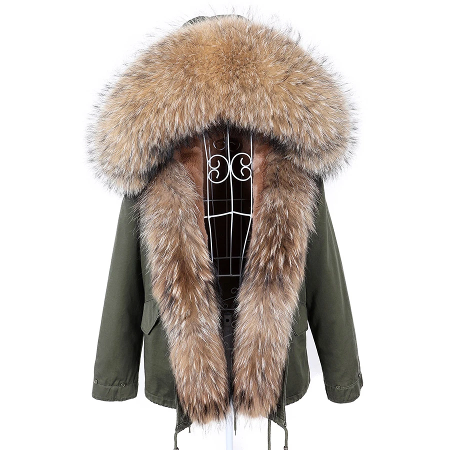 Maomaokong Winter Clothes Women Natural Fur Coat Real Raccoon Fur Collar Parkas Remove Faux Fur ...