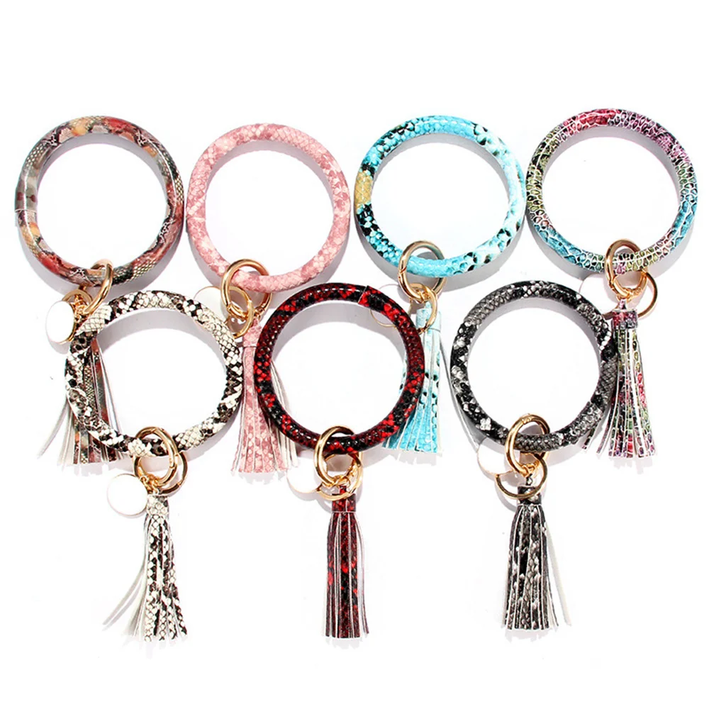New For Women Girl Leopard Pattern Faux Fur Keychain Pu Leather Large ...