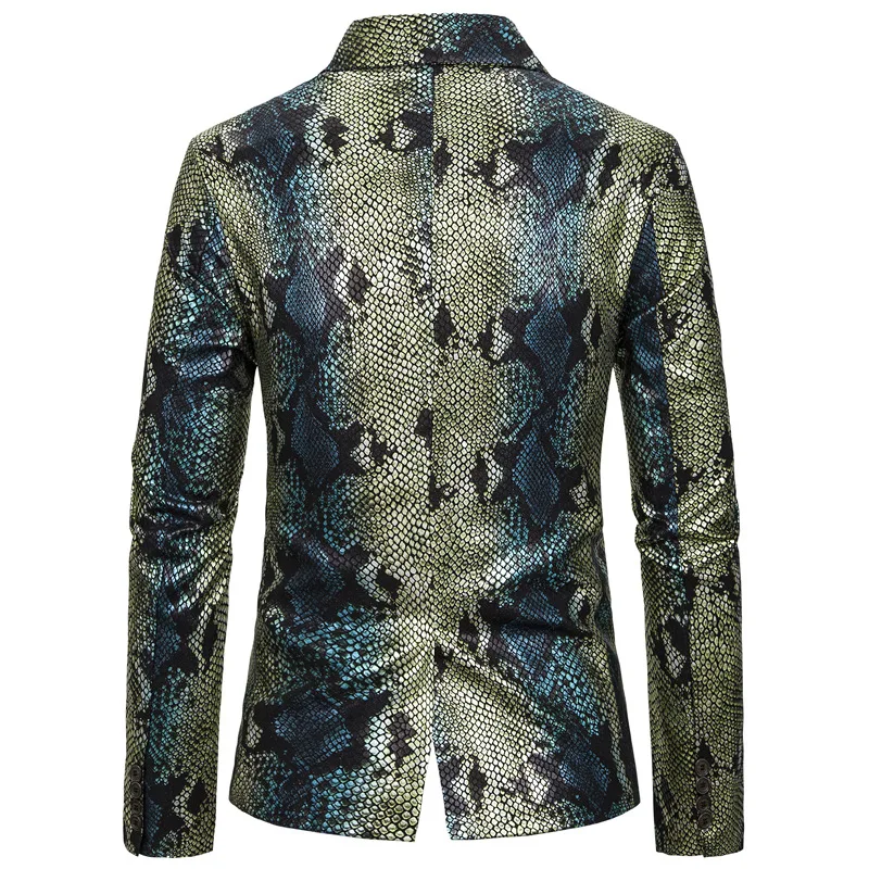 Shenrun Men Blazer Causal Jacket Green Silver Suit Jackets King Fish ...