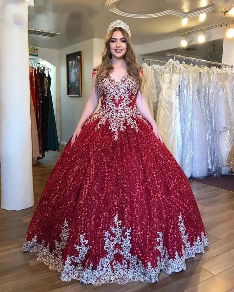 Red And Silver Quinceanera Dresses
