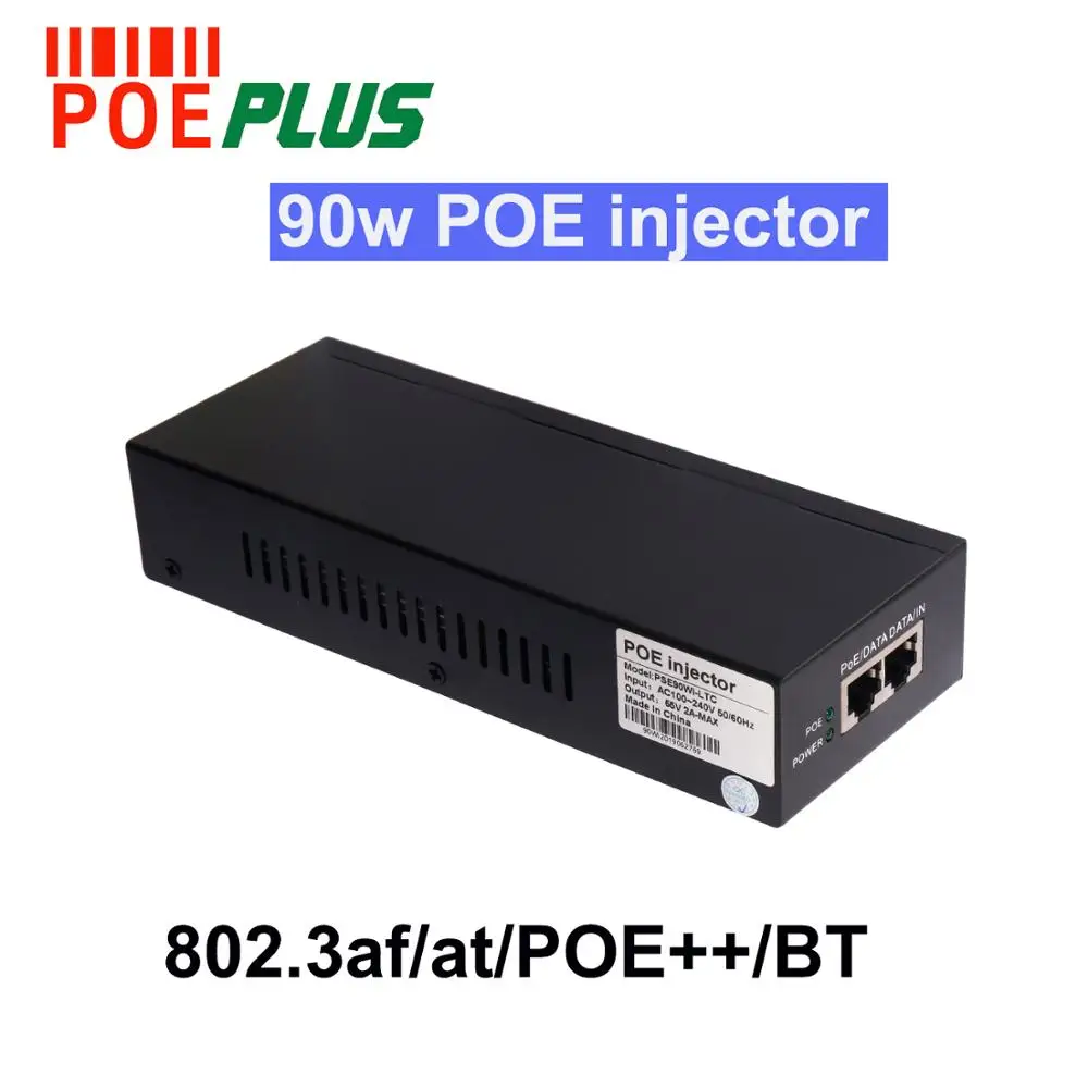 90w poe injector 802.3af/at poe + + compatível 55v saída 10/100 ...