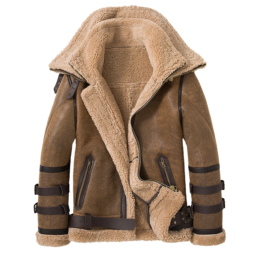 Double-Collars-Thick-Genuine-Leather-Sheepskin-Fur-Jacket-Natural ...