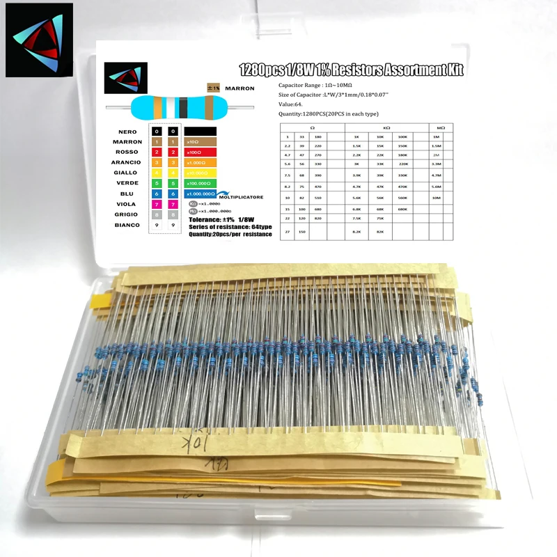 1-8W-1-1R-10M-Ohm-64ValuesX20PCS-1280PCS-Metal-Film-Resistor-Assorted ...