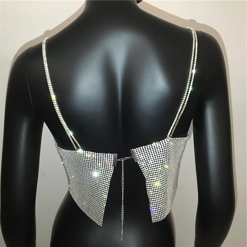 Mesh Silver Metallic Party Crop Tops Vest Clubwear Outfits JKP4737