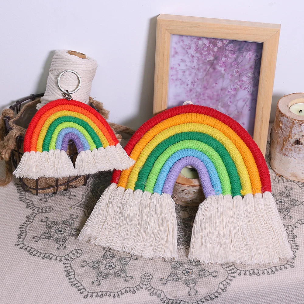 Colgante de pared de arcoíris de macramé pequeño, decoración bohemia de Navidad Kawaii para ...