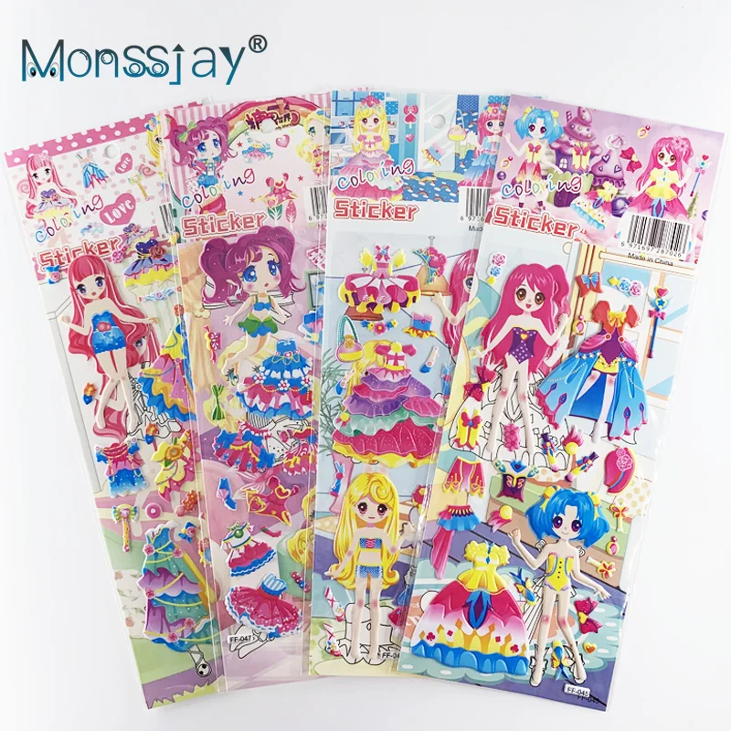 4 Sheets/Set Cute Dress Up Girl Sticker for Girls Cartoon Lovely DIY 3D ...