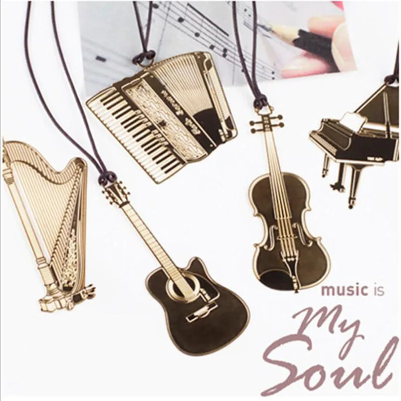 1pc-Set-Beautiful-Instrument-With-Lanyard-Notebook-Metal-Bookmark ...