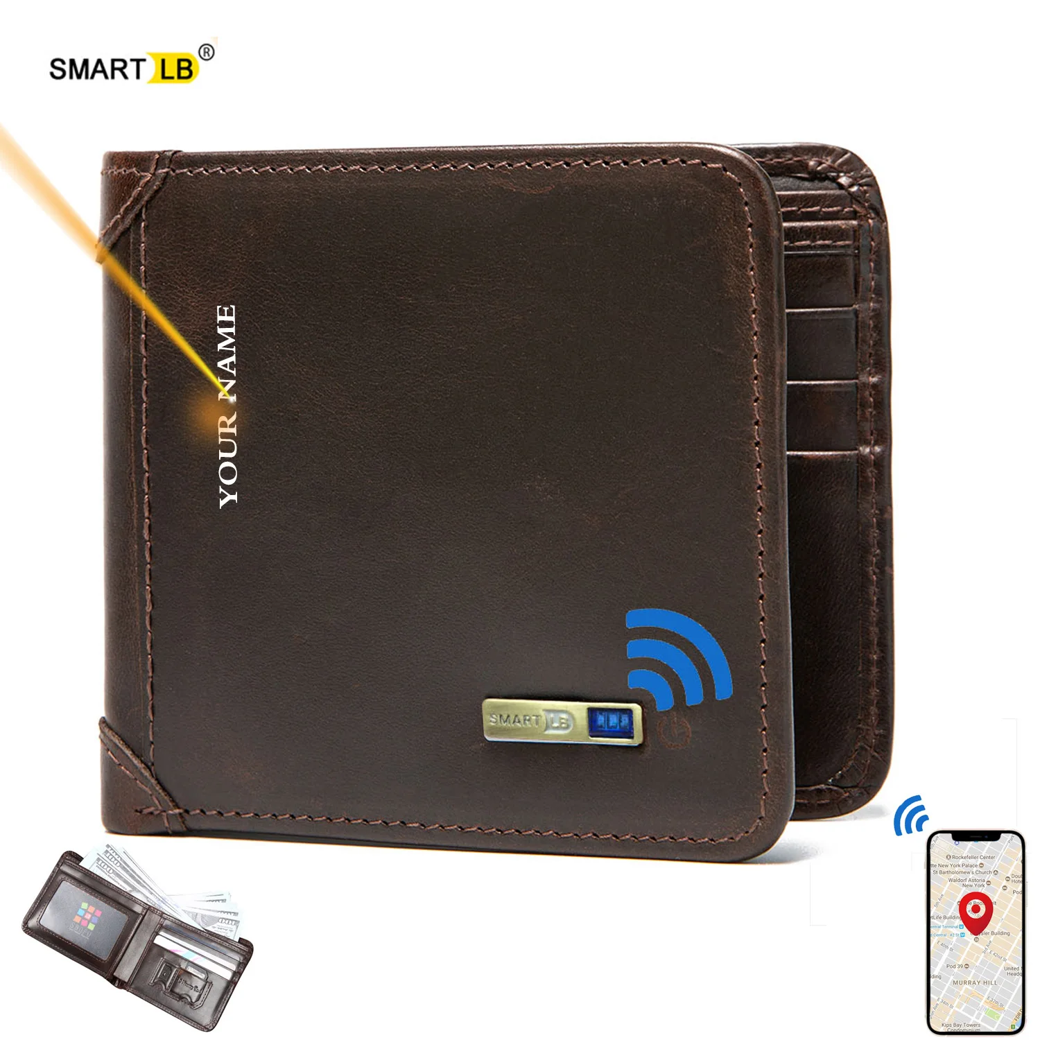 Smart Bluetooth Wallet Tracker Genuine Leather Men Wallets Finder Short ...