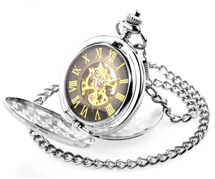 New Luxury Silver Self Winding Automatic Mechanical Pocket Watch Fob ...