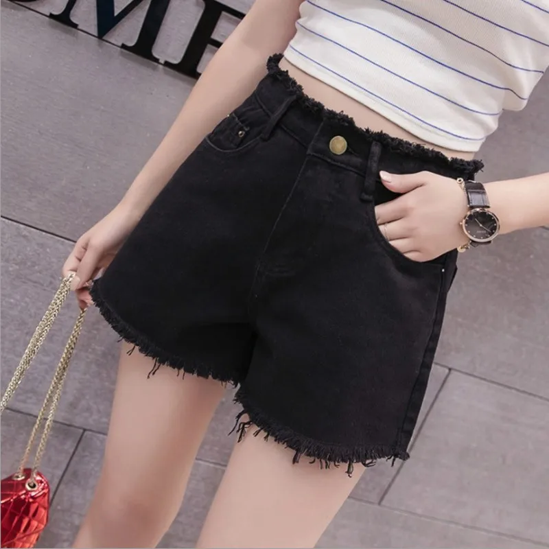 Women Denim Shorts Classic Vintage High Waist Blue Wide Leg Female ...