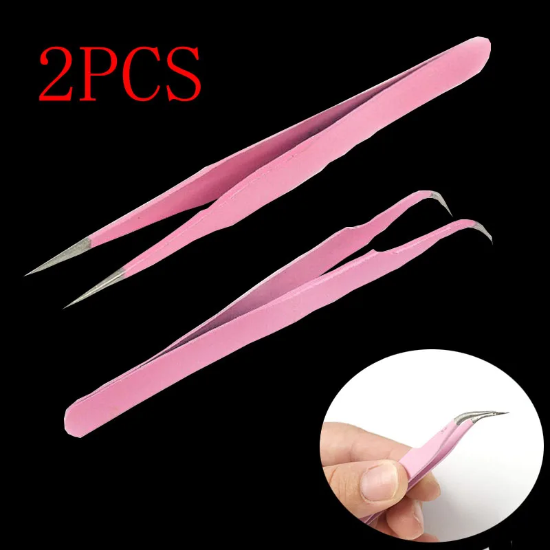 2PCS-Stainless-Steel-Black-Curved-Straight-Eyebrow-Tweezers-Anti-Acid ...