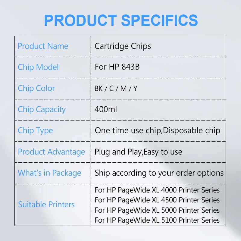 HP 843 843B 용 잉크 카트리지 칩, HP PageWide XL 4000 4100 4500 5000 5100 프린터용 ...