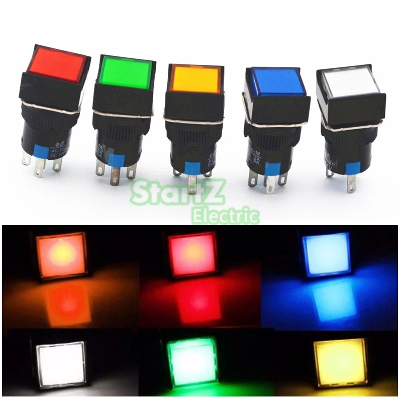 16mm Push Button Self Lock Latching Switch Square Halogen Light DC12V ...