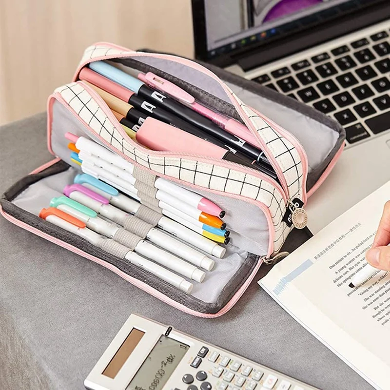 Trousse scolaire,ANGOO – toile de grande capacité à 3 compartiments ...