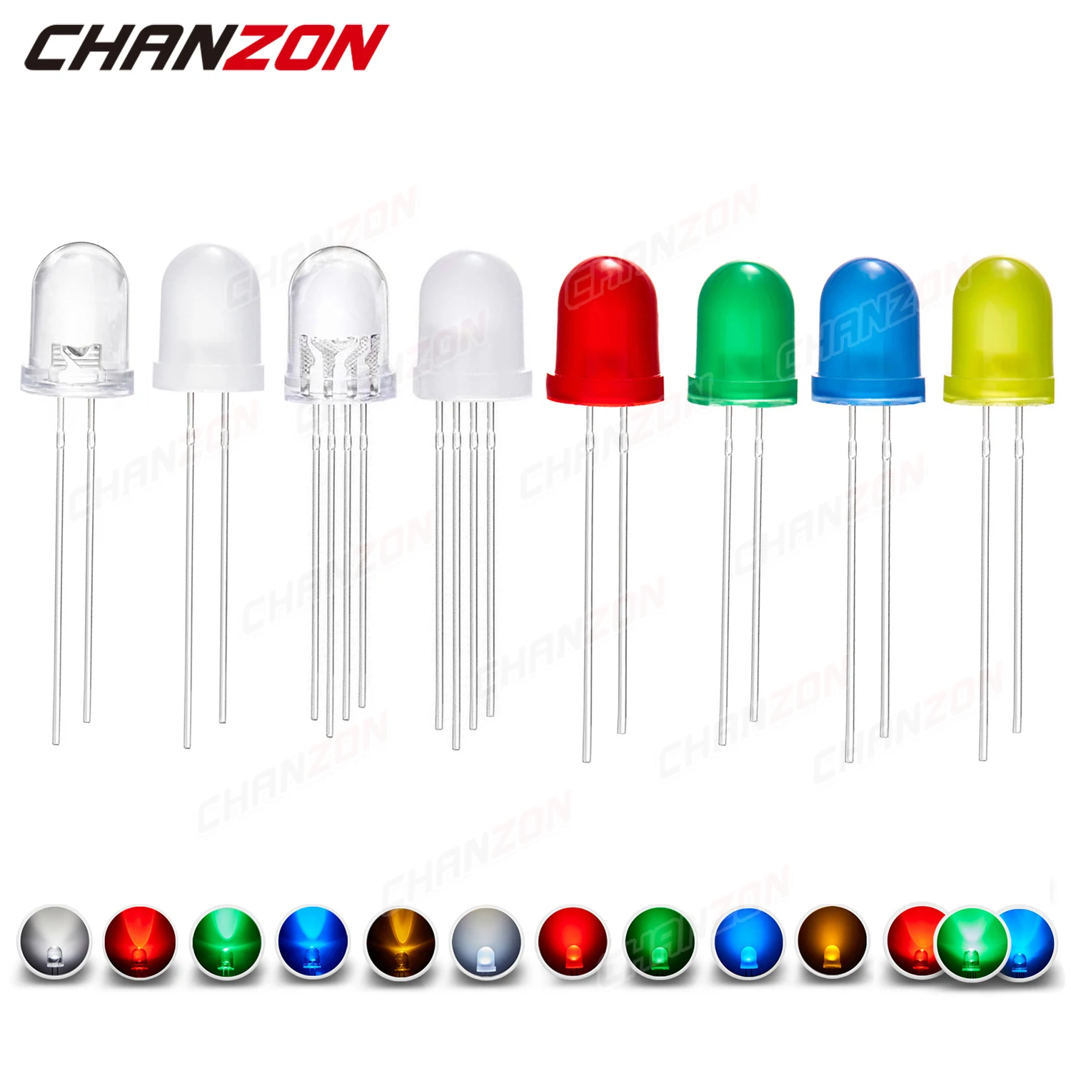 50Pcs 8mm LED Diode White Red Green Blue Yellow RGB Tricolor Common ...