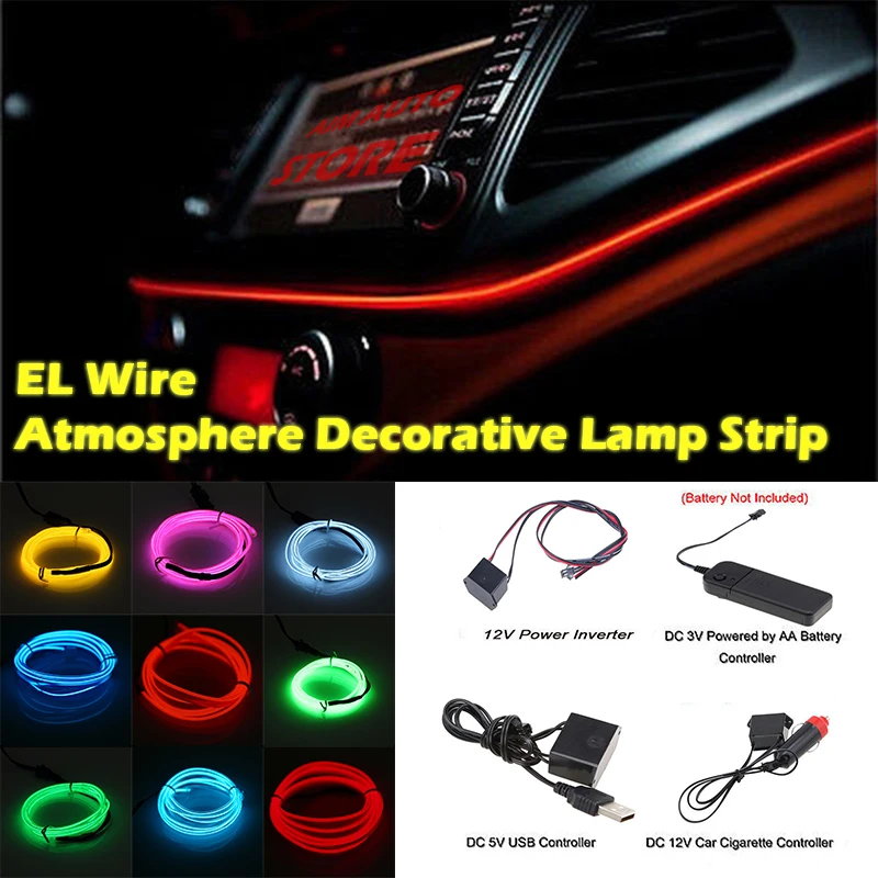 El Wire String Car Interior Atmosphere Lighting Neon Light Strip Glow ...