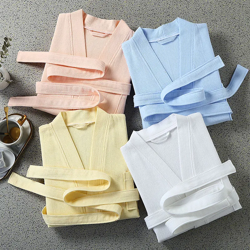 100% Cotton Waffle Bathrobe Women Summer Kimono Plus Size Long Towel ...
