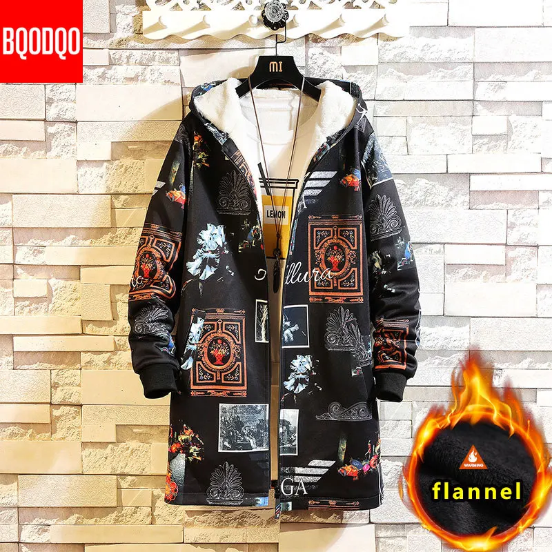Fleece Jacket Winter Parkas Men 5XL Print Military Japanese Hooded Long ...