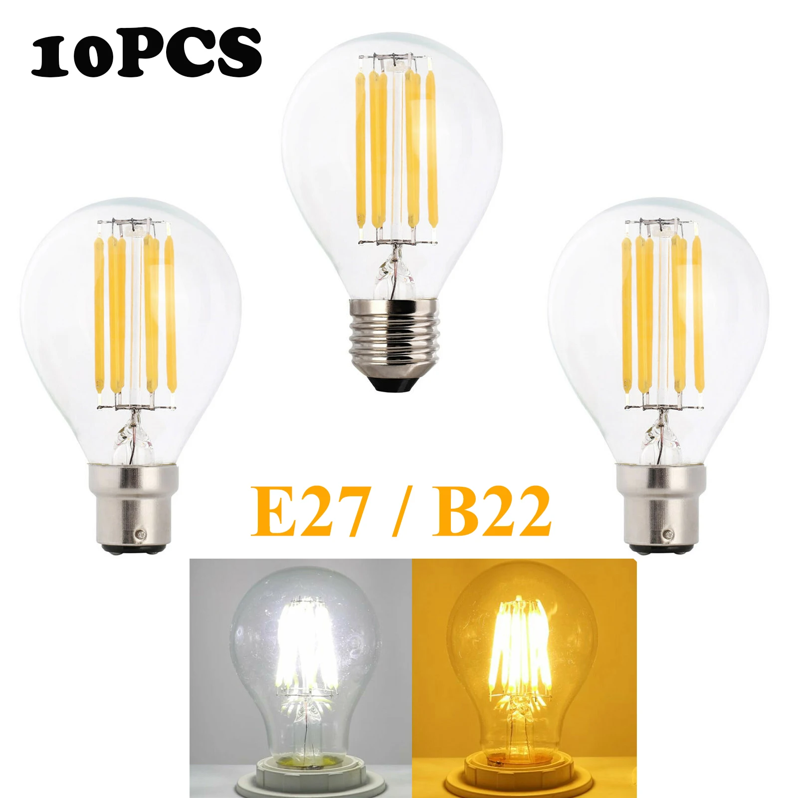10Pcs E27 B22 Vintage LED Filament Candle Light Retro Edison Globe Bulb ...