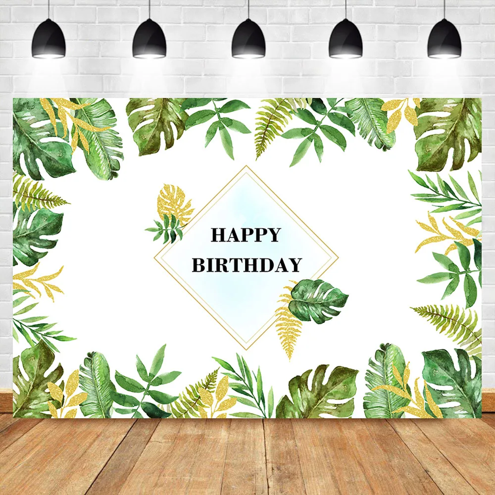 Mocsicka-Summer-Theme-Happy-Birthday-Backdrop-Green-Leaves-Tropical ...