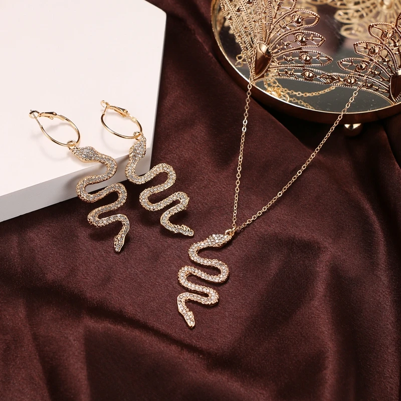 Ensemble de bijoux serpent en cristal pour femmes, collier et boucles ...