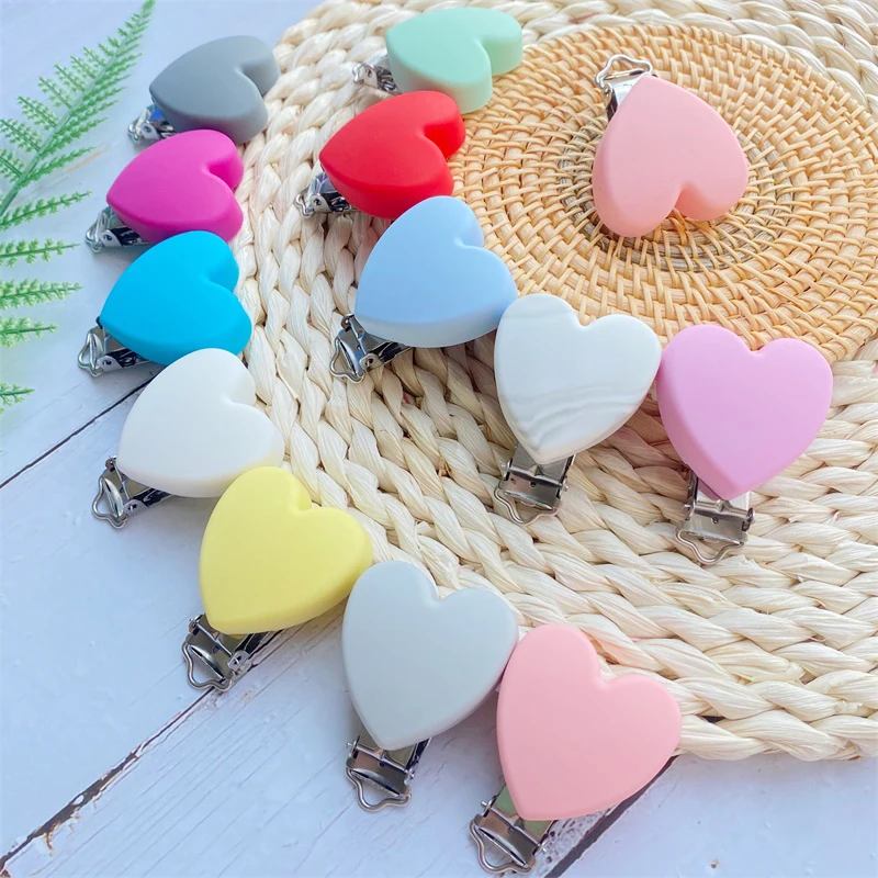 10PCS-Heart-shape-Silicone-Pacifier-Clip-Pacifier-Chain-Holder-Soother ...