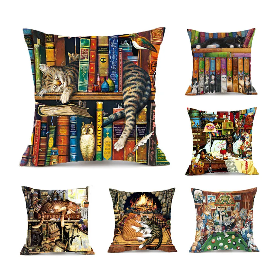 Cute-Cat-Printing-Decorative-Pillowcase-Creative-Cat-Throw-Pillow-Case ...