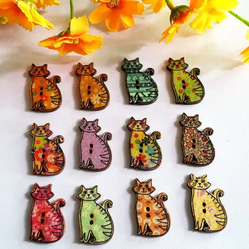 50Pcs New Arrival Animals Cat buttons 2 Holes 18*30mm Printing Buttons ...