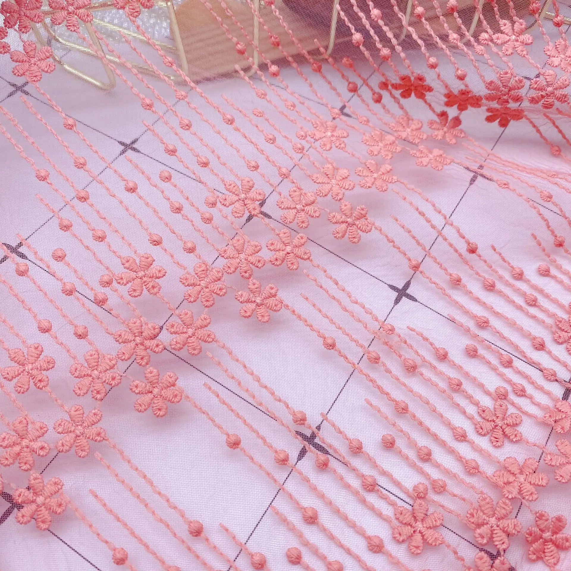 1Yard-Cream-Grid-Mesh-Embroidery-Lace-Fabric-Wedding-Dress-Children-s ...