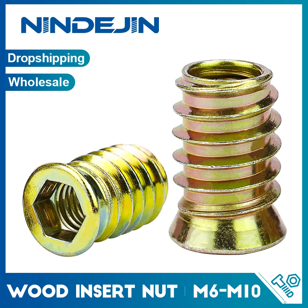 Nindejin Wood Insert Nut M6 M8 M10 Zinc Plated Carbon Steel Wood ...